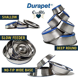 OurPets DuraPet Premium Dishwasher Safe Stainless Steel Dog Bowl for Food or Water [Multiple Sizes for Small to Large Dogs] in Traditional or Wide Base Design - 7 CUP