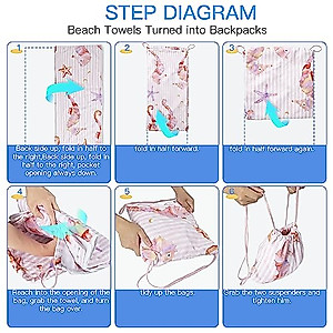 Airensky Beach Towels for Kids, 58" x 28" Portable Quick Dry Beach Towel, Super Soft and Absorbent Child Towel, Cute Camping Pool Towel for Girls(Pink Seahorse)