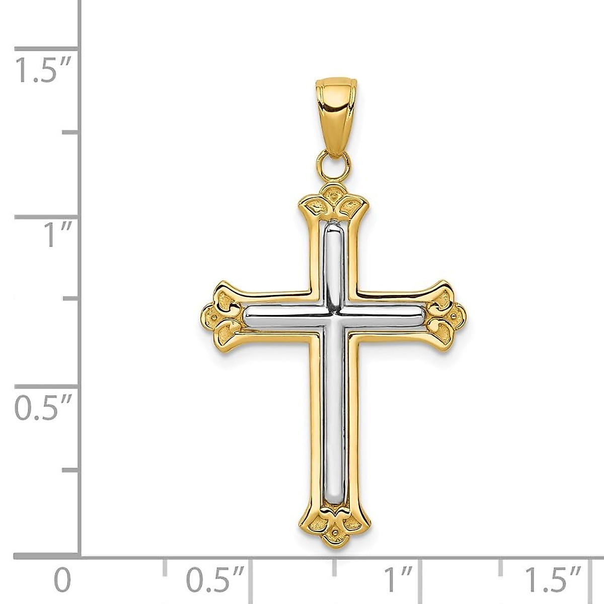 Diamond2Deal 14K Yellow Gold And White Religious Crucifix Cross Budded Religious Crucifix Cross Frame Pendant