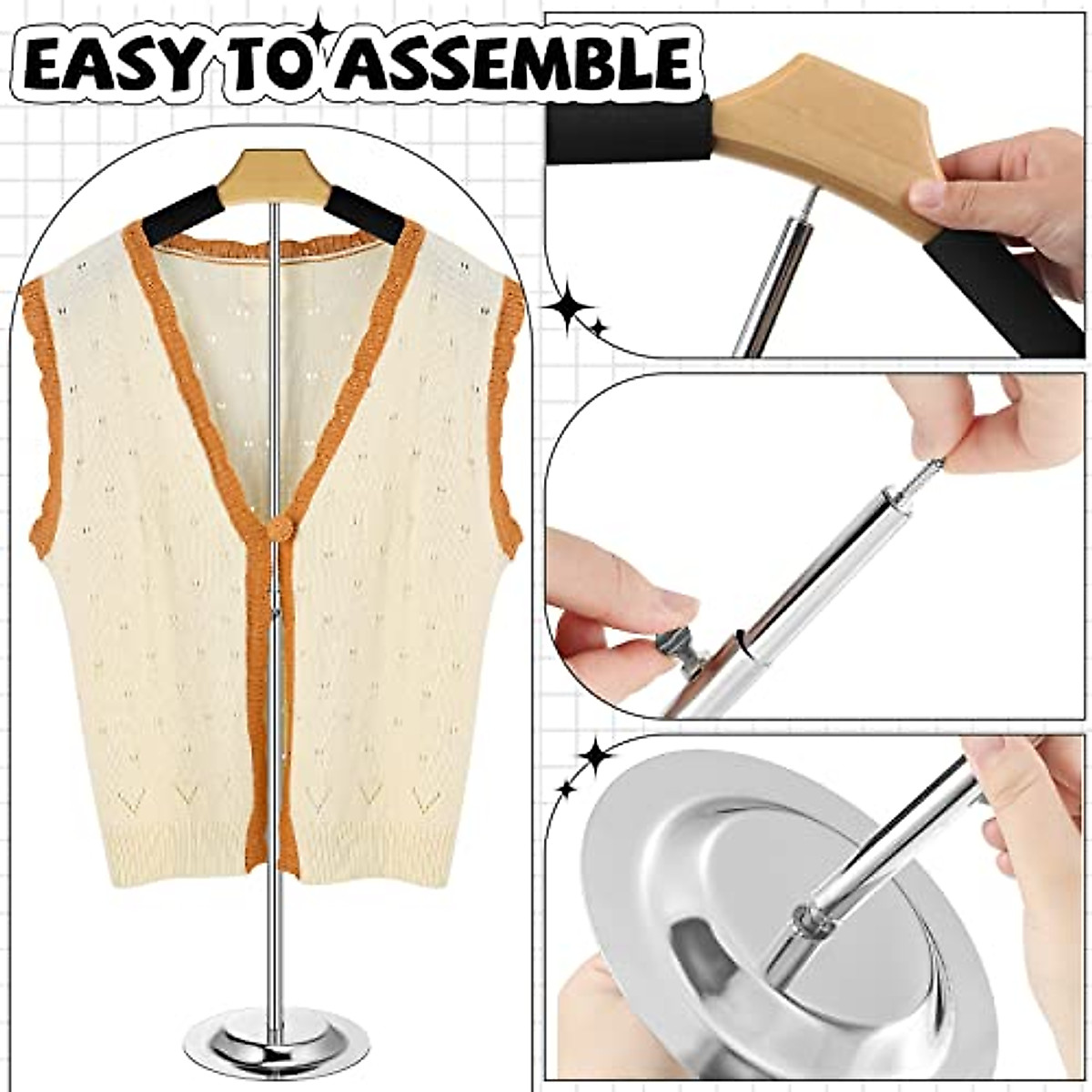 Qunclay Adjustable T Shirt Display Flexible Shoulder Stand Shirt Rack Portable Hanging Black Metal Clothes Hanger Rack for Clothing Garment Coat Retail Vendor, Height 16-27.9 Inch (1 Pcs)