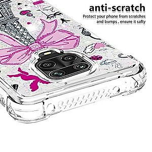 COTDINFORCA Compatible with Redmi Note 9S Case Glitter Cute for Girls Women Liquid Floating Quicksand Shockproof Protective Silicone Case for Xiaomi Redmi Note 9S / Redmi Note 9 Pro Bow Tower YB