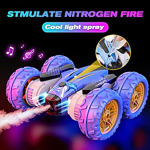 AEROQUEST Remote Control Car - Double Sided RC Stunt Car, 360°Rotating 4WD Off-Road RC Cars with Headlights& Music 2.4Ghz Indoor/Outdoor Rechargeable Toy Car for Boys Age 3-7 8-12 Birthday Xmas Gift