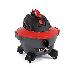 RIDGID, 62698, 6 Gallon RT0600 NXT Wet/Dry Vac, RED Professional Industrial, 4.25 HP, Casters, Pro Locking Hose, Qwik Lock Filter, Longer Motor Life, Polyropylene Drum, Large Handle, Dark Gray and Red