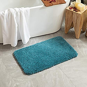 MIULEE 2pc 20''x30'' Bath Rugs and 20''x24'' Toilet Bath Mat, Non Slip Shaggy Absorbent Bathroom Rugs Set 3 Pieces, Teal