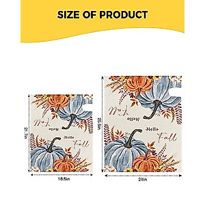 Hello Fall Magnetic Mailbox Cover Oversized 21"x25.5" Rustic Orange Blue Pumpkims Leaves Flowers Thanksgiving Post Box Cover Mailbox Wraps Post Letter Box Cover for Holiday Garden Yard Outdoor Decor