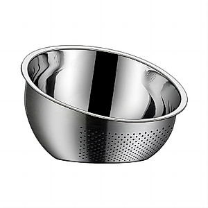 GREATLINK Stainless Steel Colander Rice Washing Bowl - 4 in 1 Washing Bowl Kitchen Colander Strainer Fine Mesh Strainer for Washing Vegetables, Fruit, Beans & Pasta, Microporous Colander Washing Bowl