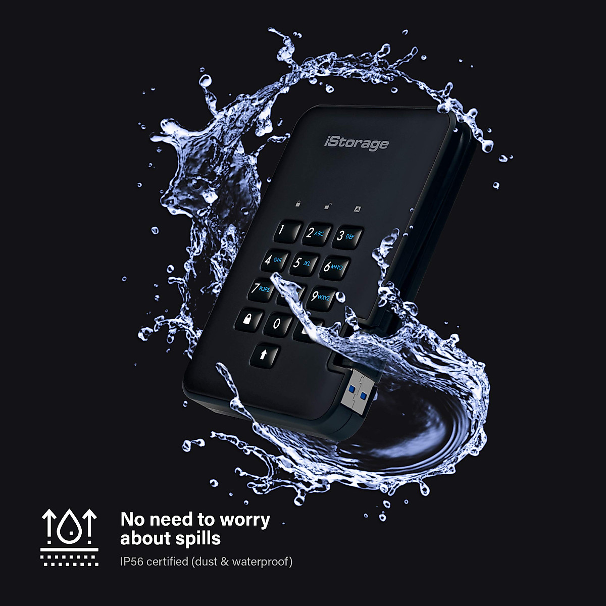 iStorage diskAshur2 SSD 128GB Black | Secure portable solid state drive | Password protected | Dust & water resistant | Hardware Encryption