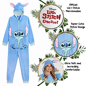 Disney Onesies for Women, Fluffy Stitch Onesie Pyjamas, Stitch Gifts (Blue Stitch, L)