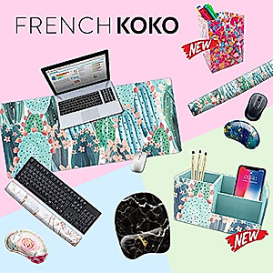 French Koko Large Mouse Pad Long Desk Mat Keyboard Pad Desktop Accessories Home School College Decor Supplies Pretty Extended Mousepad Big Office Essentials Women Girls XL Plant Pink Green Cute Cactus