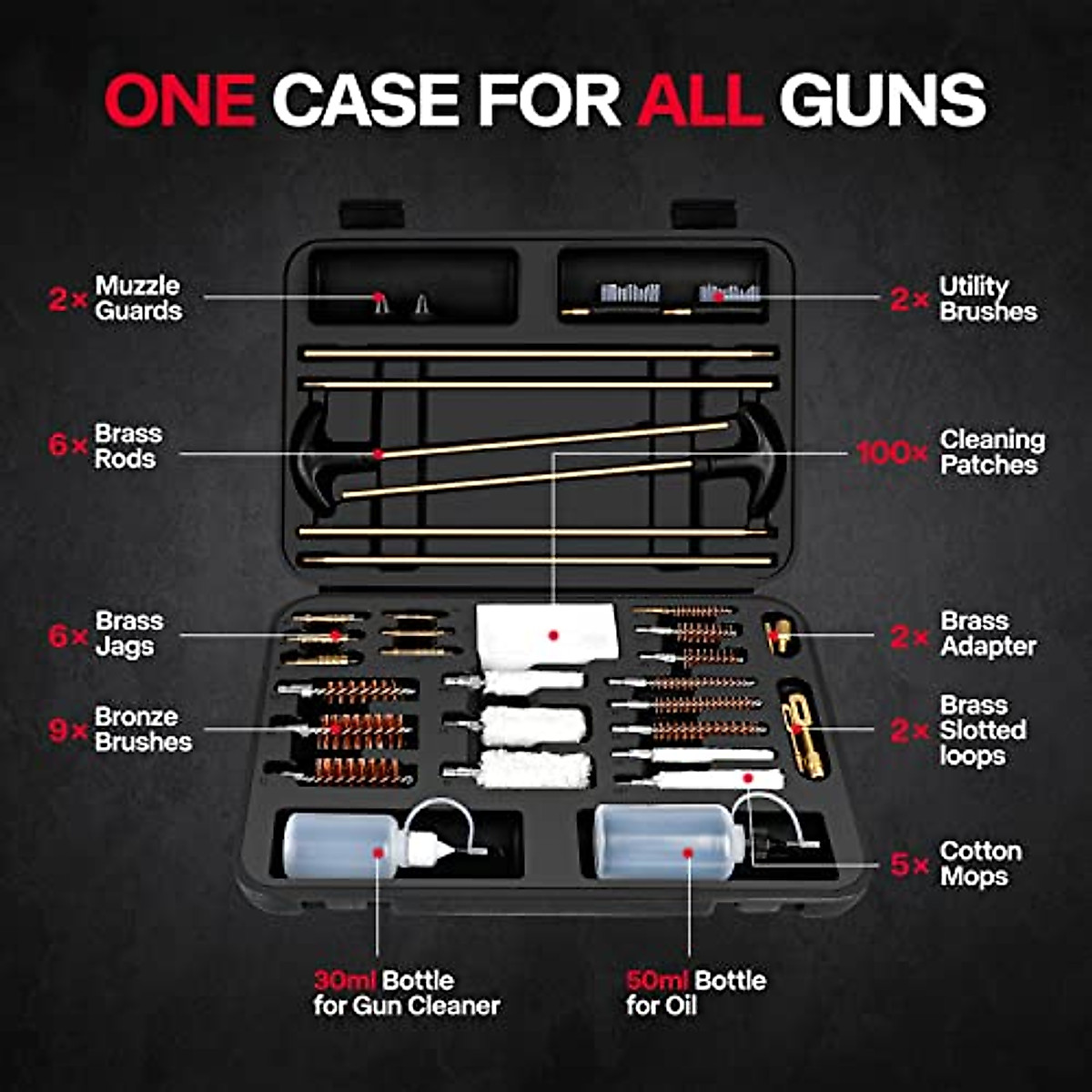 Laziiey Universal Gun Cleaning Kit, Rifle Cleaning Set with Reinforced Brass Rods, Brass Jags and Brass Slotted Tips
