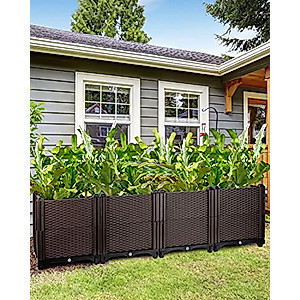 OMMO Deepened Raised Garden Beds Outdoor 4 Set, Plastic Planter Box Large Garden Bed Planter Pots for Patio Yard Balcony Deck Growing Plants, Vegetable, Fruits and Herbs (Install by Yourself Needed)