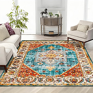 INGEROOM Washable Area Rugs for Living Room Vintage Large Area Rug 5×7 Boho Rug Non-Slip Carpet Machine Washable Area Rugs for Bedroom and Kitchen Made of Faux Wool Ruggable Rugs