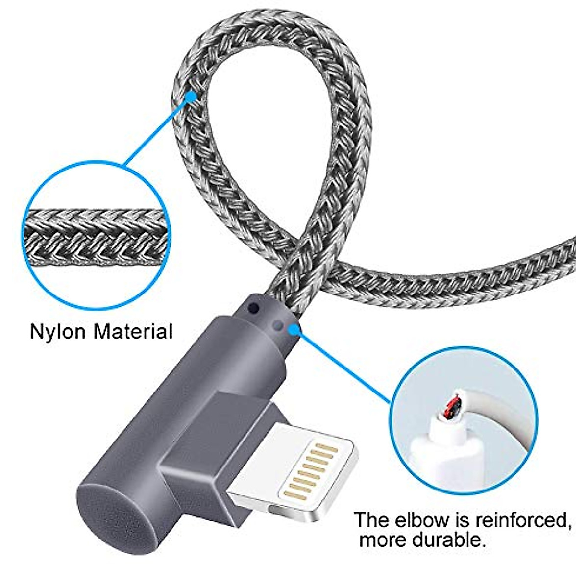 APFEN MFi Certified 10FT Lightning Cable iPhone Charger Cord 90 Degree Fast Data Cable Nylon Braided Compatible with iPhone Xs Max/XS/XR/7/7Plus/X/8/8Plus/6S/6S Plus/SE (Gray, 10FT)