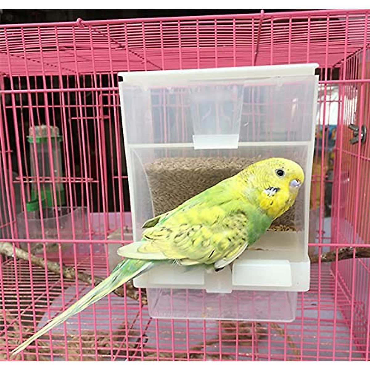 Spill-Proof No-Mess Pet Bird Feeder Parrot Automatic Feeder Seed Food Container Perch Cage Accessories for Budgerigar Canary Cockatiel Finch Parakeet Green Cheek Conures Parrotlets