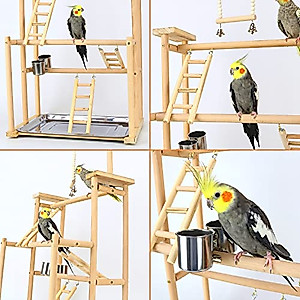 Large Bird Playground Parrot Perch Bird Stands 3 Layers Parrot Playstand Gym Playstand Wood Playpen for Parakeet Lovebirds Conure Cockatiel Cockatoos with Feeder Cups (3 Layers)