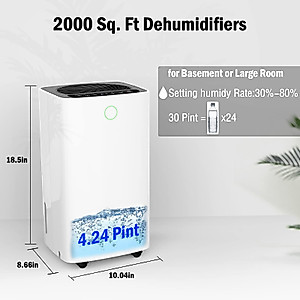 Kndko 2000 Sq. Feet Dehumidifiers, 30 Pint Dehumidifier for Basement, Home and Bedroom With Auto or Manual Drainage - Dehumidifiers With Drain Hose, 3 Operation Modes & 12HR Timer