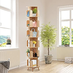 LOYALHEARTDY Rotating Bookshelf, 6 Tier 360°Floor Standing Revolving Bookcase Storage Rack Corner Book Shelf Organizer for Bedroom, Living Room'