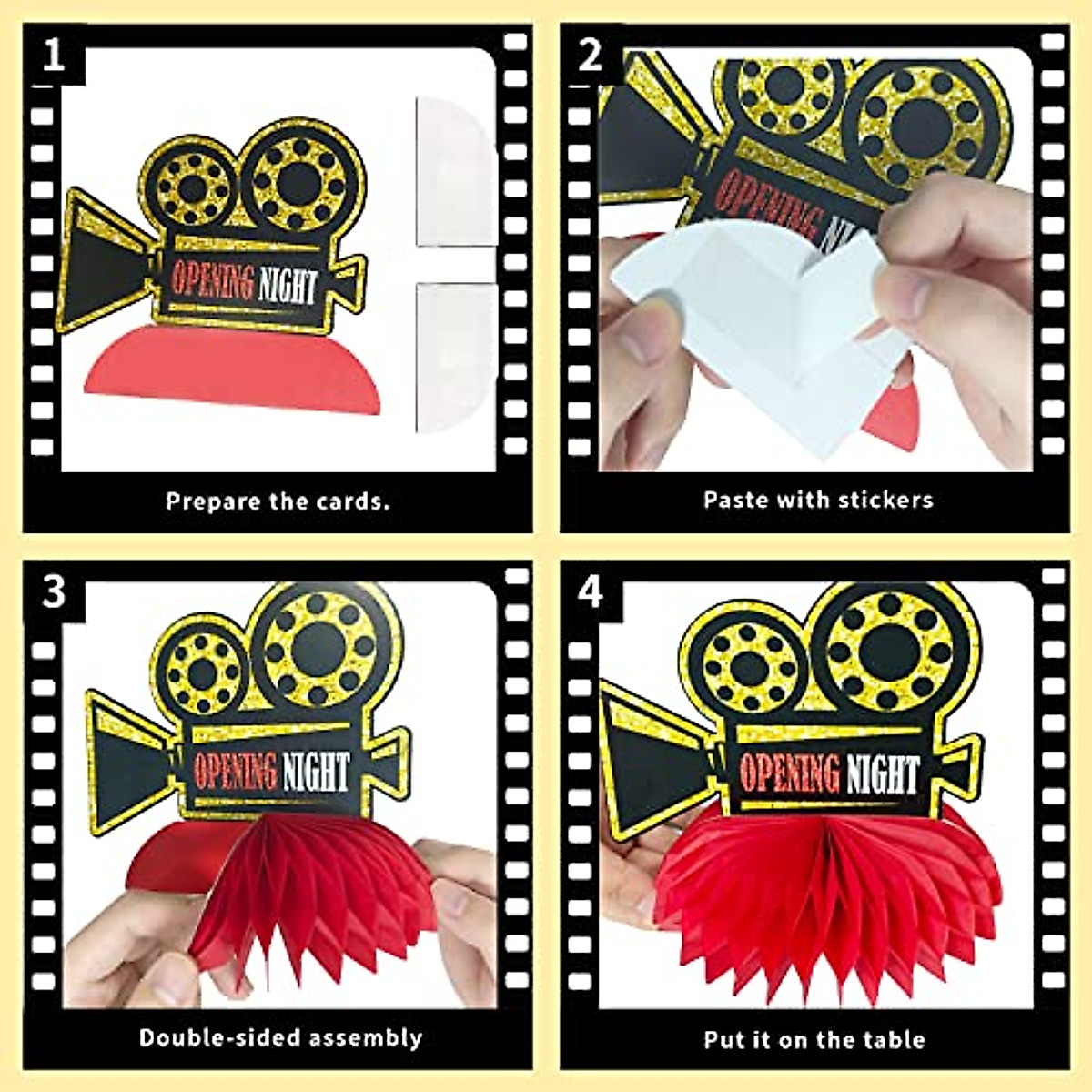 Movie Honeycomb Centerpiece, 8 Pieces Movie Night Birthday Party Decorations, Movie Themed Table Decorations, Movie Party Supplies, Movie Night Centerpieces for Tables, Film Camera Party Supplies