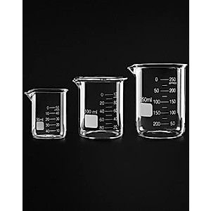 QWORK Glass Measuring Beaker Set, 3 Pcs (50ml 100ml 250ml), Graduated Measuring Low Form Glass Beaker