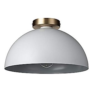 Globe Electric 61020 Monica 1-Light Semi-Flush Mount, Matte White, Matte Gold Accent Canopy, Bulb Included