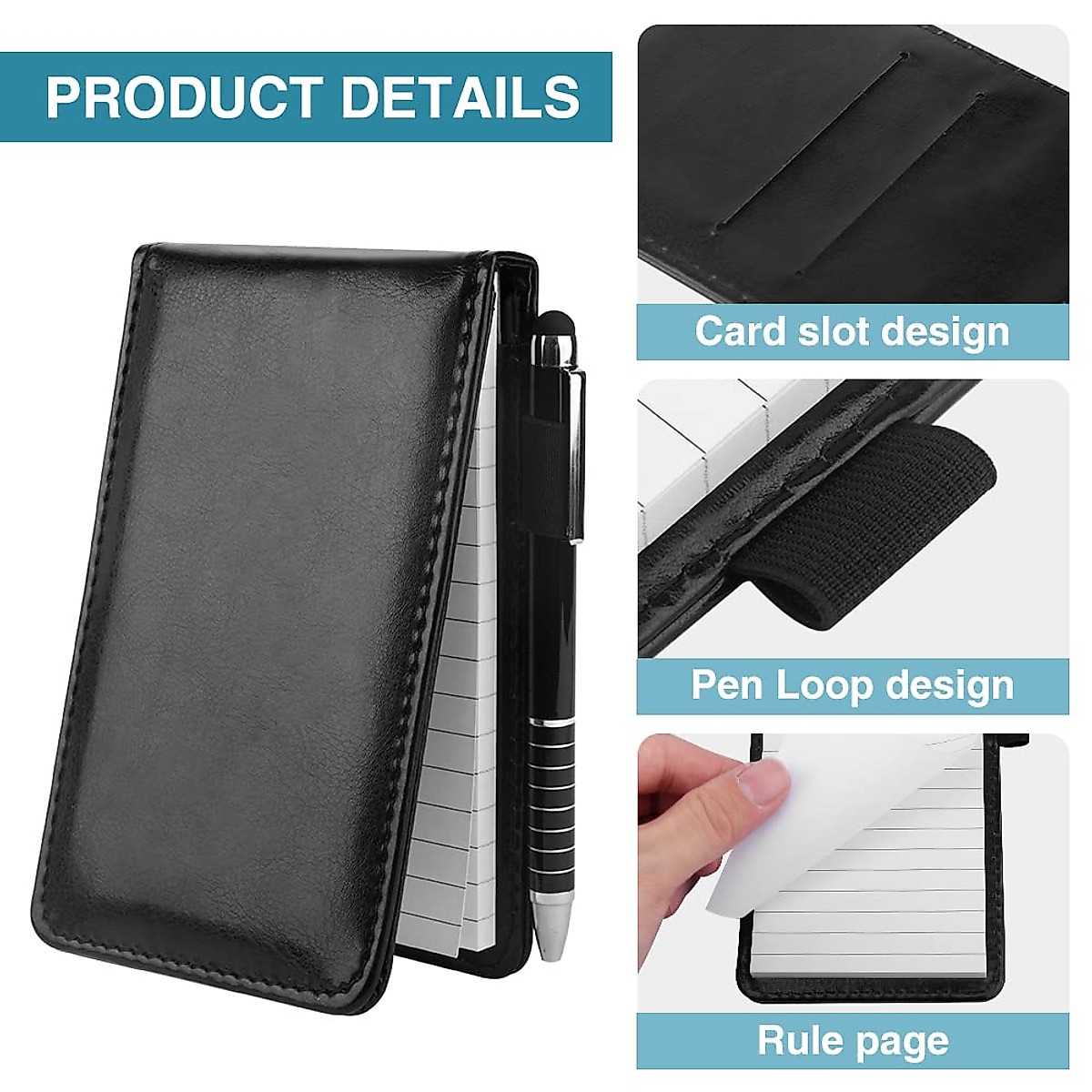11pcs Pocket Notepad Set, Pocket Notepad Holder, Mini Memo Book Refill with 50 Lined Sheets, Metal Pen, Office & School Supplies(size:11pcs)