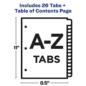 Avery A-Z Tab Dividers for 3 Ring Binders, Customizable Table of Contents, Multicolor Tabs, 1 Set (11125)
