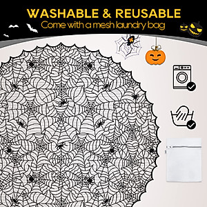 eZAKKA Round Halloween Tablecloth, 70 Inch Spider Webs Tablecloths Black Tablecloth Lace Fabric Table Cloths Spooky Table Cover for Parties Gothic Halloween Home Decorations
