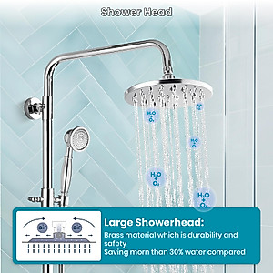 gotonovo Exposed Shower Faucet Set 8 Inch Rainfall Showerhead 3-Function Shower Fixture with Tub Spout 2 Corss Handles Shower System Polish Chrome