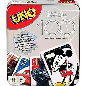 Mattel Games UNO Disney 100 Card Game in Storage & Travel Tin for Kids, Adults & Family Night, Collectible Game