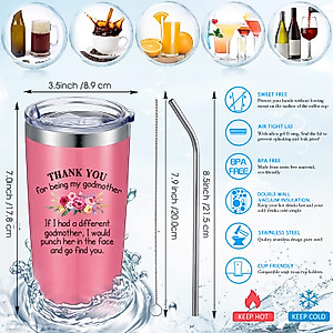 Patelai Funny Godmother Gift, Thank You for Being My Godmother Mother's Day Gift for Godmother Mother, 20 oz Insulated Vacuum Mug Tumbler with Lid Straw Brush (Pink)