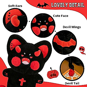 PEACH CAT Cute Cat Plush Pillow Kitten Plushie Devil Cat Stuffed Animal for Kids Black and Red 15.7"