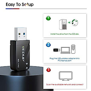 1300Mbps USB 3.0 Wireless WiFi Adapter for PC, USB Wi-Fi Dongle AC Mini Network Adapters 802.11ac 2.4GHz/5GHz Built-in Antenna for Windows 11/10/7/8/8.1/XP Mac OS 10.6-10.15