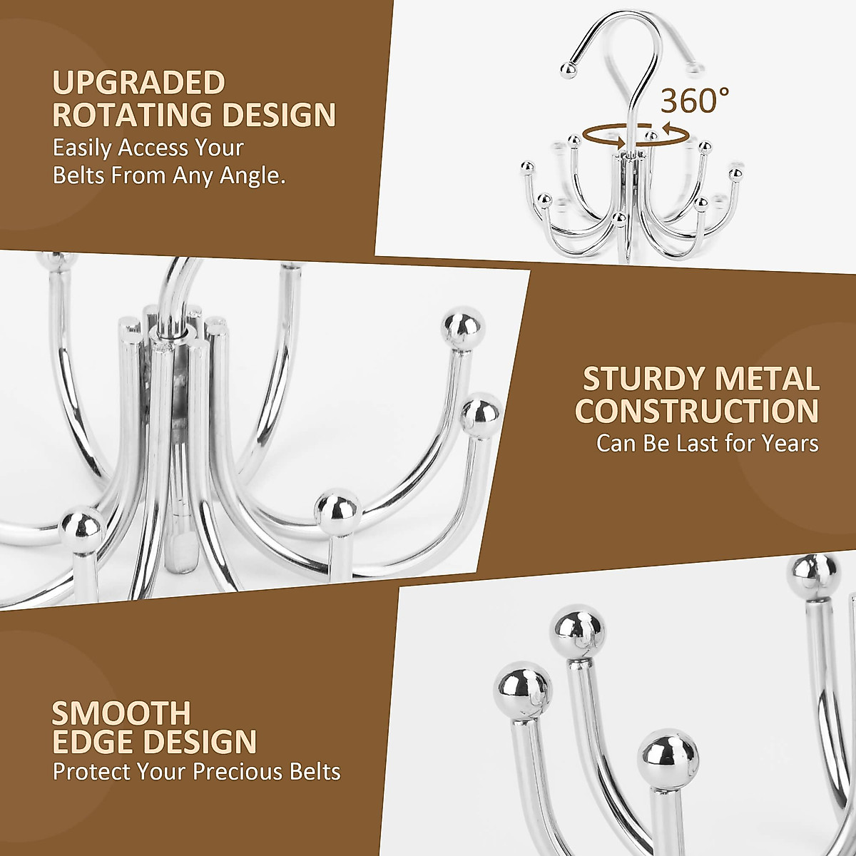 ZEDODIER Belt Hanger, 2 Pack Belt Rack Closet Accessories Organizer, Maximum 24 Storage Capacity, Hanging Holder Storage Hook for Belt, Bra, Tank Top, Tie, Scarf, Purse