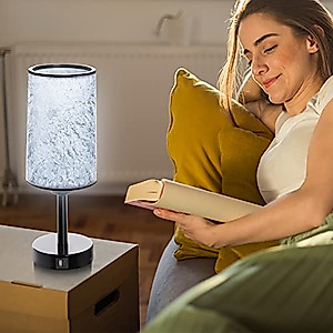 JASMINER Grey Bedside Lamp Table Hard Resin Touch Control Lamp with USB C&A Charging Ports Marble Texture Small Nightstand for Livingroom Bedroom Read Office Work