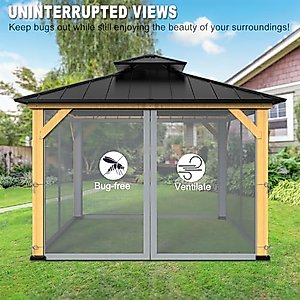 10-ft x 12-ft Gazebo Netting Replacement,Universal 4-Panel Mosquito Netting for Gazebo with Zippers(Only Netting)-Grey