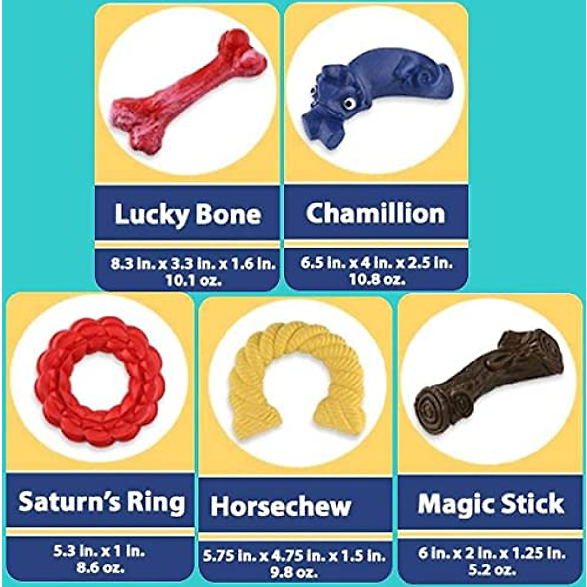 GNAWLY DOG Chew Toys for Aggressive Chewers, 5 Pack, Flavor Infused Heavy Duty Rubber Bones, Ring, Antlers, Ropes and Animal, Indoor and Outdoor Play for Medium to Large Breeds