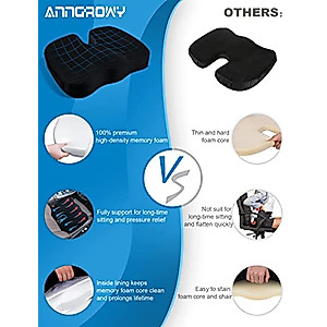 anngrowy Seat Cushion Office Chair Cushion Car Seat Cushion for Back Tailbone Pain Relief Wheelchair Cushions Butt Pillow Cushion Memory Foam Coccyx Cushion for Computer Office Chair Car Seat Driver