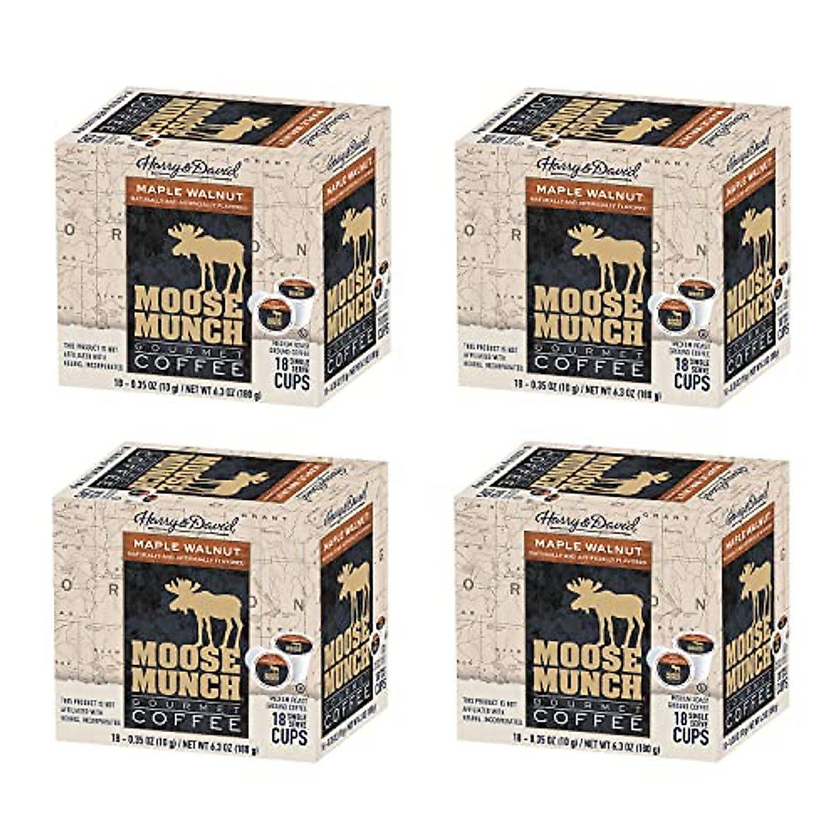 Moose Munch Single Serve Coffee by Harry & David, 4/18 ct boxes (72 Count) (Maple Walnut)