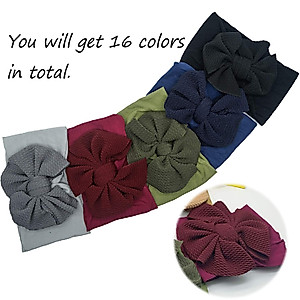 DeD 16 PCS Baby Nylon Headbands with Bows Stretchy Nylon Hairbands Hair Accessories for Newborns Infants Toddlers