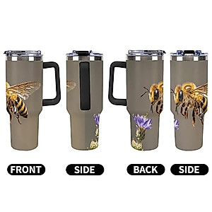 FZQVSGW Bee Flying 40 Oz Tumbler with Handle And Straw Stainless Steel Vacuum Insulated Tumblers Reusable Keep Drinks Cold Coffee Cup Holder Friendly Gifts for Women Men Car Gym Travel