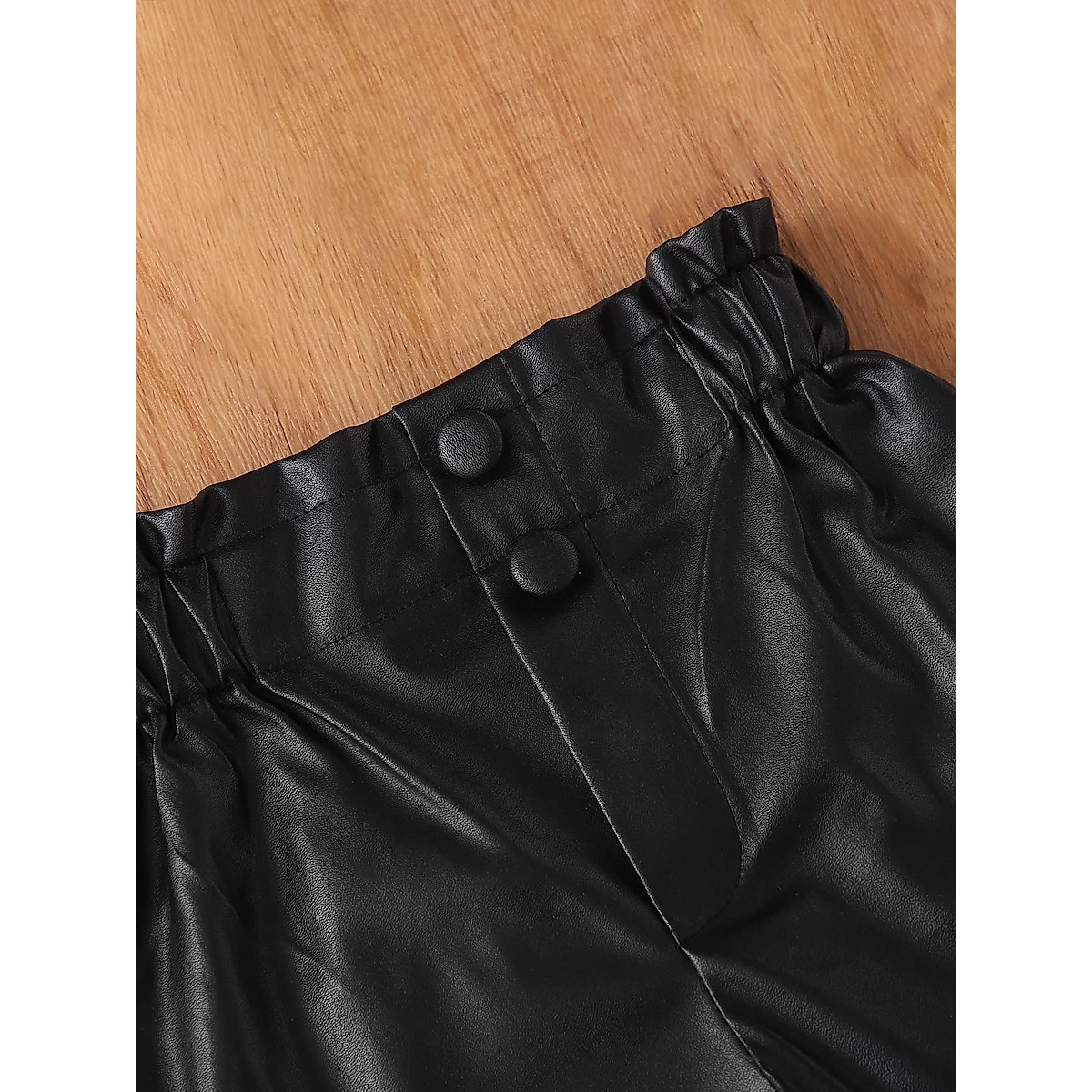 WDIRARA Toddler Girl's Paper Bag Waist Button Front Wide Leg PU Leather Shorts Black 110