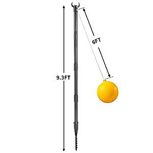 Tetherball Set with Base, 9.3FT Heavy Duty Tetherball Set Ball and Rope and Pole Portable for Kids Dogs Backyard