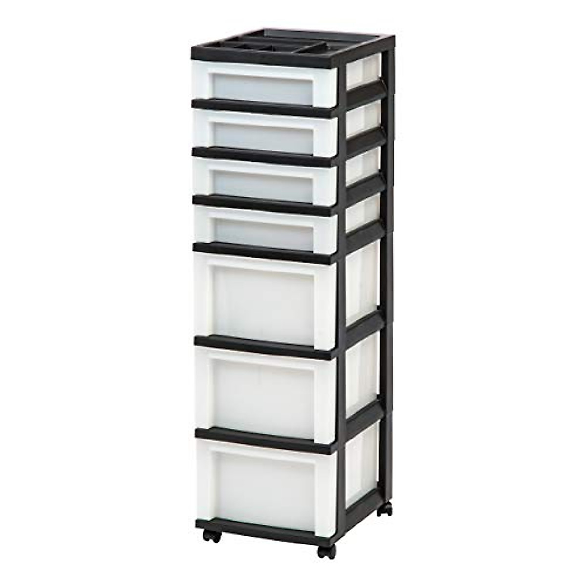IRIS USA Craft Plastic Organizers and Storage,7 Drawers, Black/Pearl & IRIS USA Craft Organizers and Storage, Rolling Storage Cart for Classroom Supplies, 7 Drawers, Black