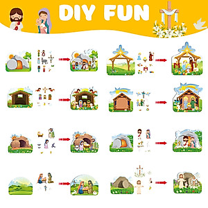 Jutom 40 Pieces Make an Easter He Lives Sticker Scenes Easter Stickers Easter Resurrection Stickers Craft Kit DIY Religious Craft for Easter Party Religious Spring Activity