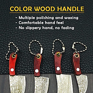 MOVNO Mini Pocket Knife Set Damascus Mini Utility Knife, Tiny Chef Knife with Sheath Cleaver for Package Opener Box Cutter, Camping Outdoor-4pcs-A