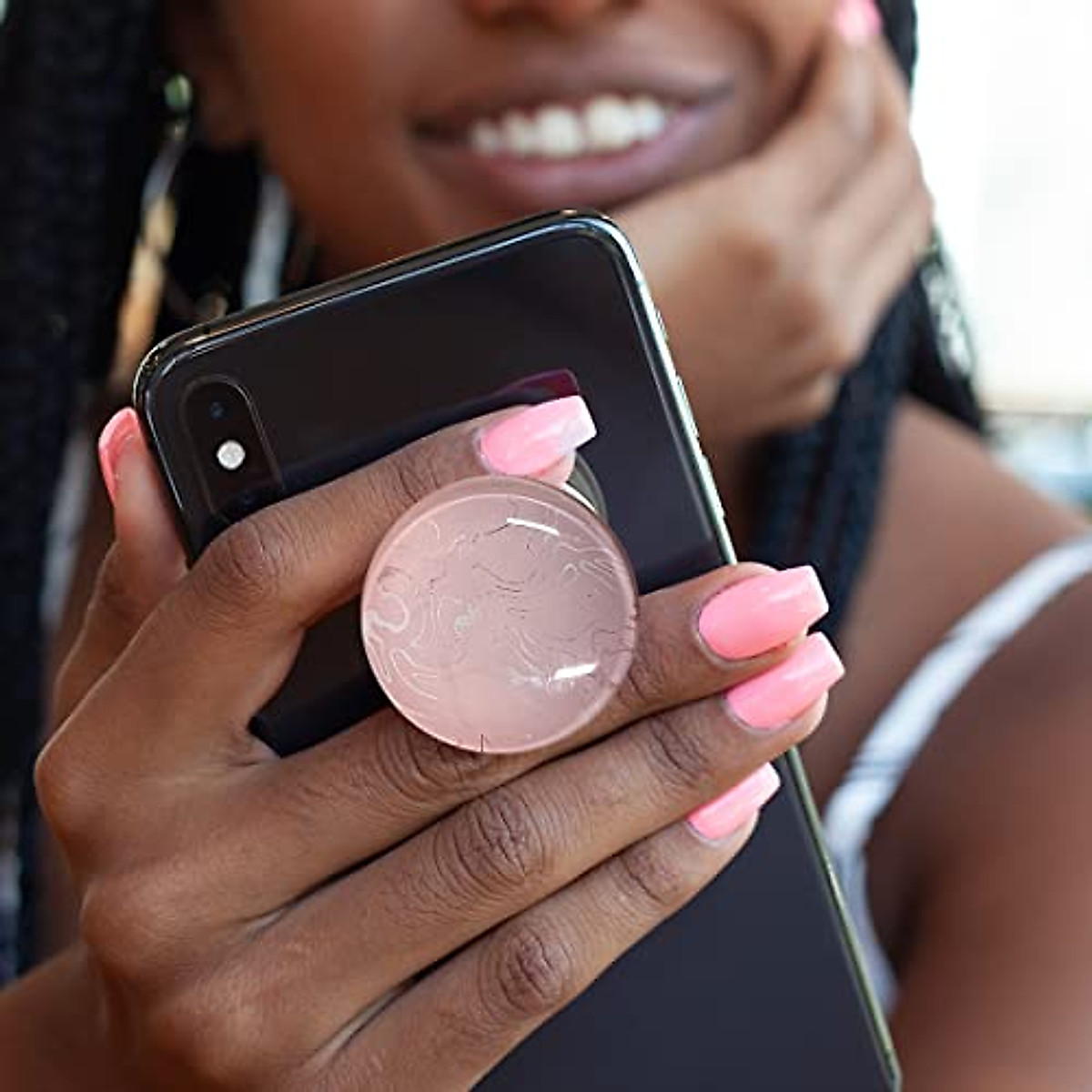 WUYULB Clear Glitter Pink Rose Gold Marble Design Expandible Collapsible Mobile Phone Grip Cell Phone Stand Holder for Smartphones Cellphone Accessory