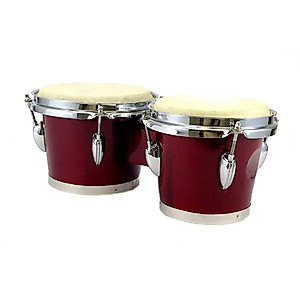 BONGOS 7" + 8" inch DARK RED WOOD DUAL DRUMS SET - WORLD LATIN Percussion - NEW