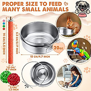6 Pcs Bird Food Bowl Bird Feeding Dish Cups Stainless Steel Bird Water Feeder with Clamp 6 Rattan Balls and 4 Grinding Cage Perch Bird Toys Bird Perches for Budgies Parakeet Macaw Small Animals