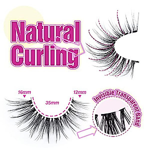 Lashes Natural Look False Eyelashes Wispy Fluffy Lashes Mink Long Curly Fake Eyelashes Cat Eye Lashes with Clear Band 7 Pairs Pack by GVEFETIEE