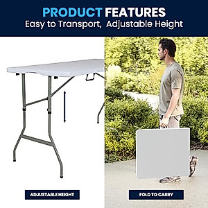 Flash Furniture Kathryn 5' Rectangular Plastic Folding Event Table with Carrying Handle, Bi-Fold Portable Banquet Table for Indoor/Outdoor Events, White